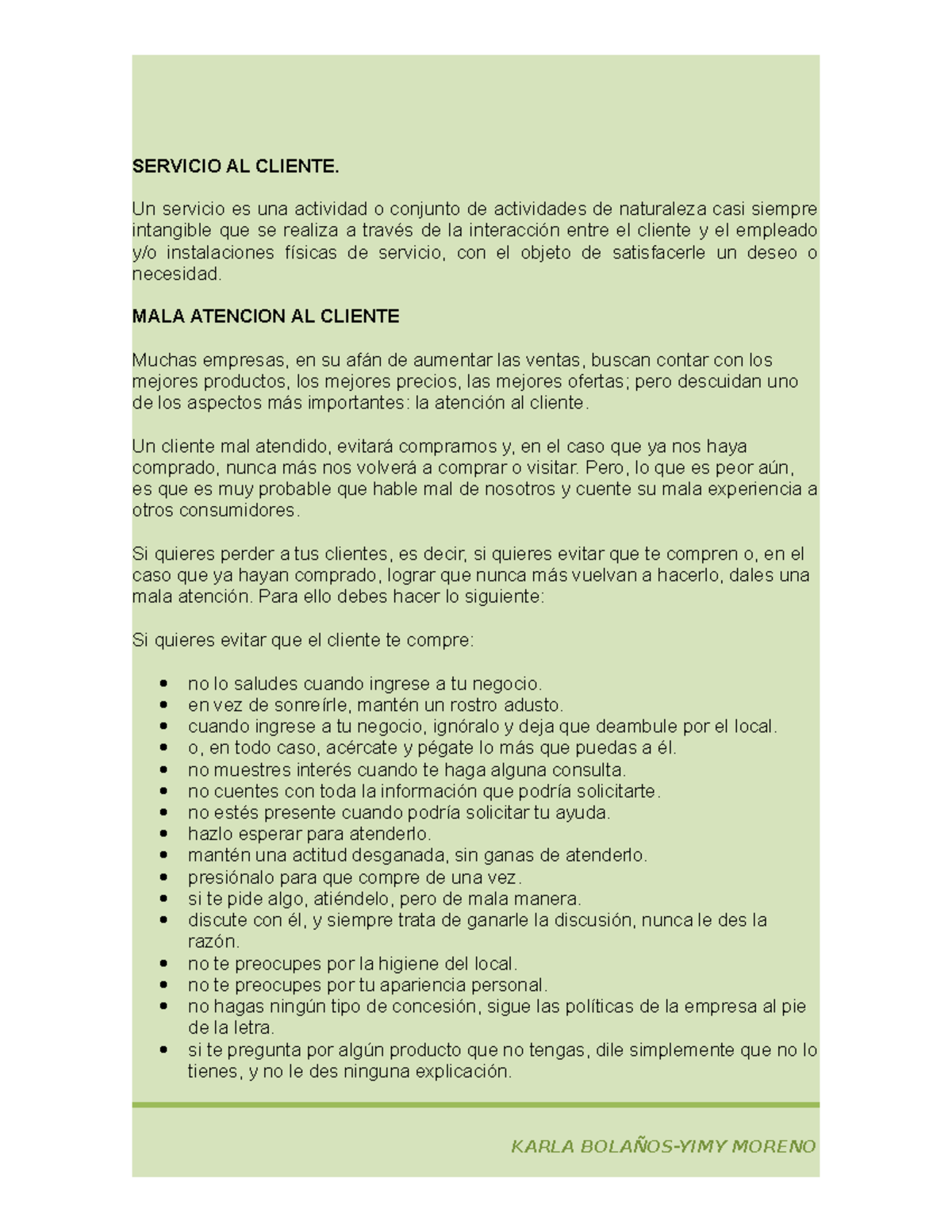 EL MAL Servicio AL Cliente - SERVICIO AL CLIENTE. Un servicio es una ...