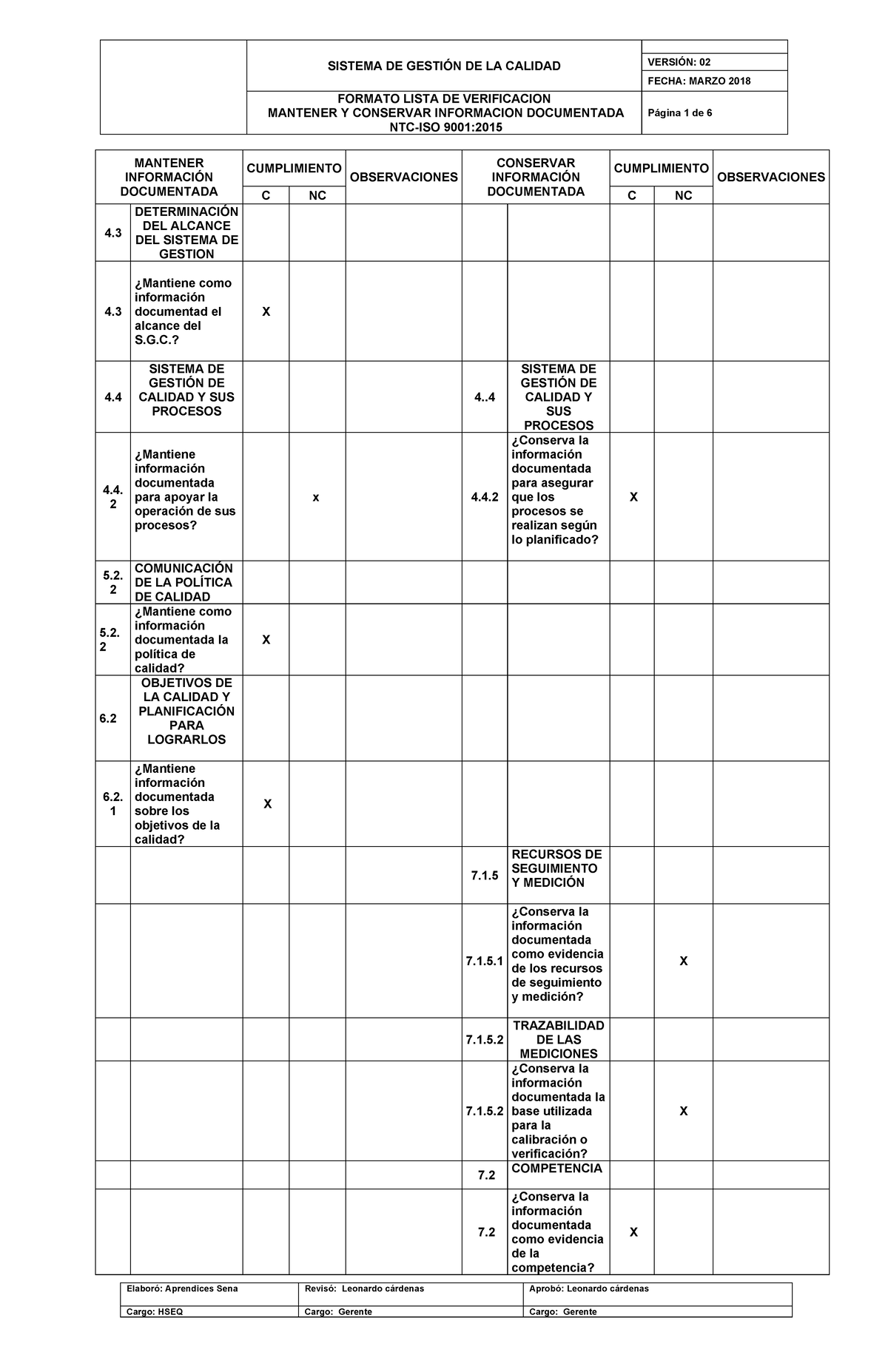 1. Documental ISO 9001 - Sistema de Gestion - FECHA: MARZO 2018 FORMATO ...