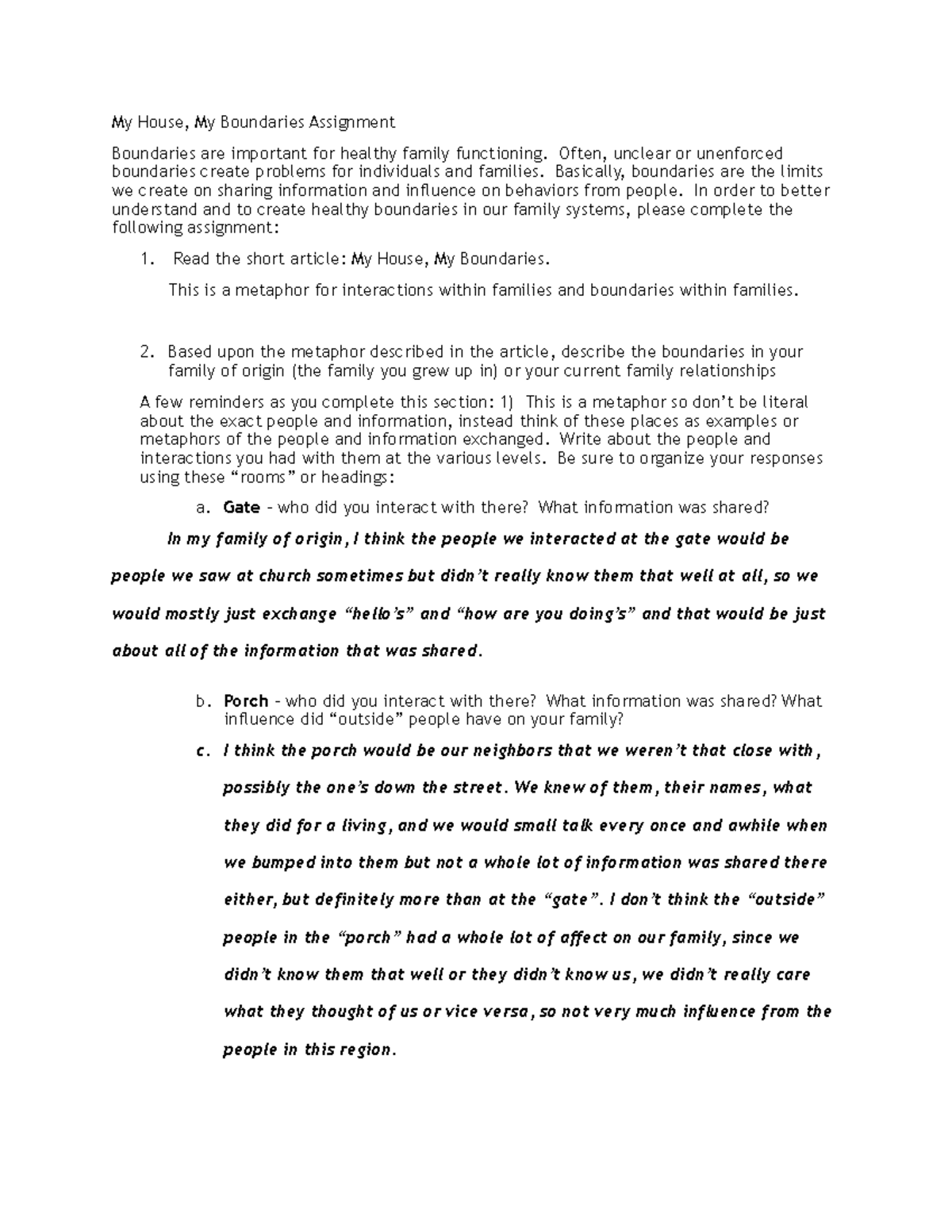 Boundaries Assignment - My House, My Boundaries Assignment Boundaries ...