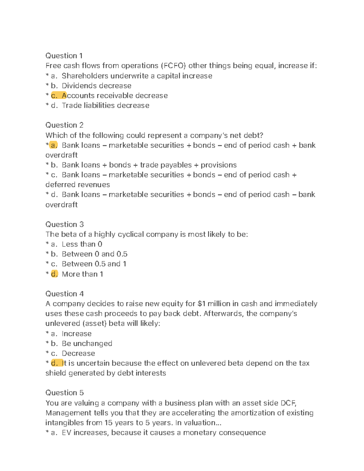 Question 1 - Question 1 Free cash flows from operations (FCFO) other ...