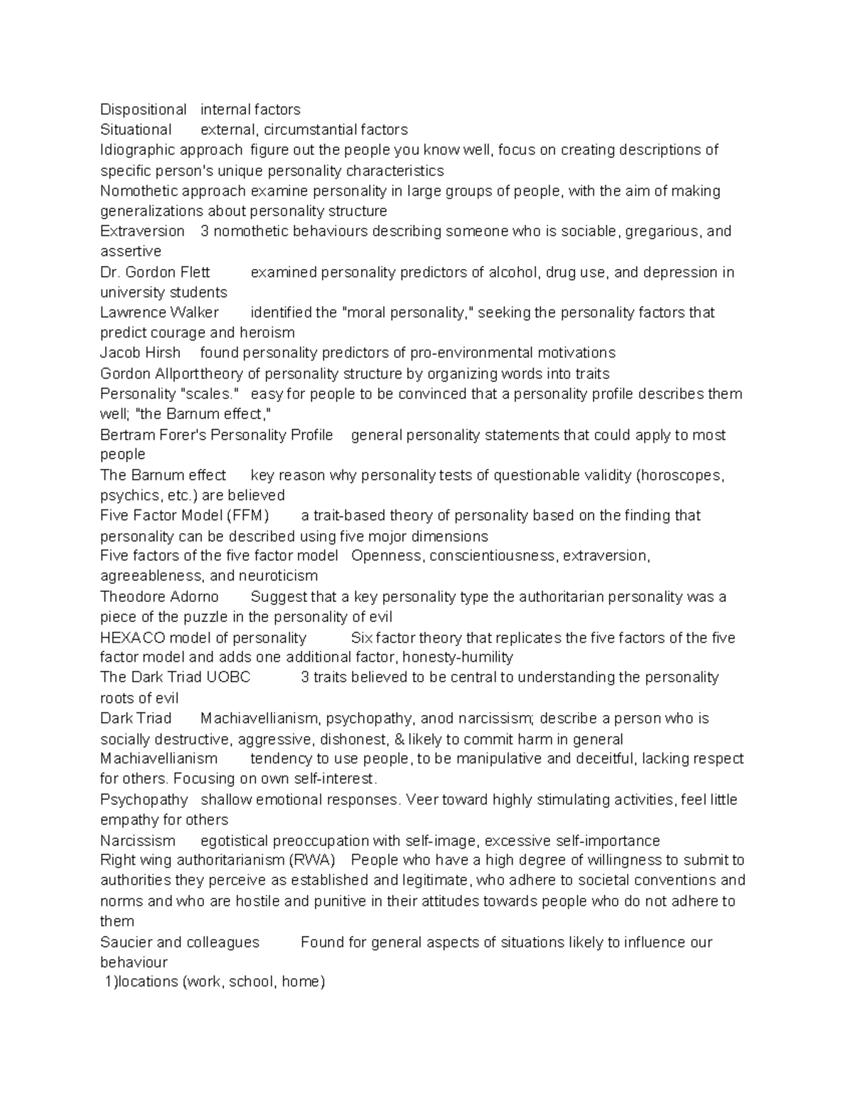 chapter 8 unit 12 - Dispositional internal factors Situational external ...