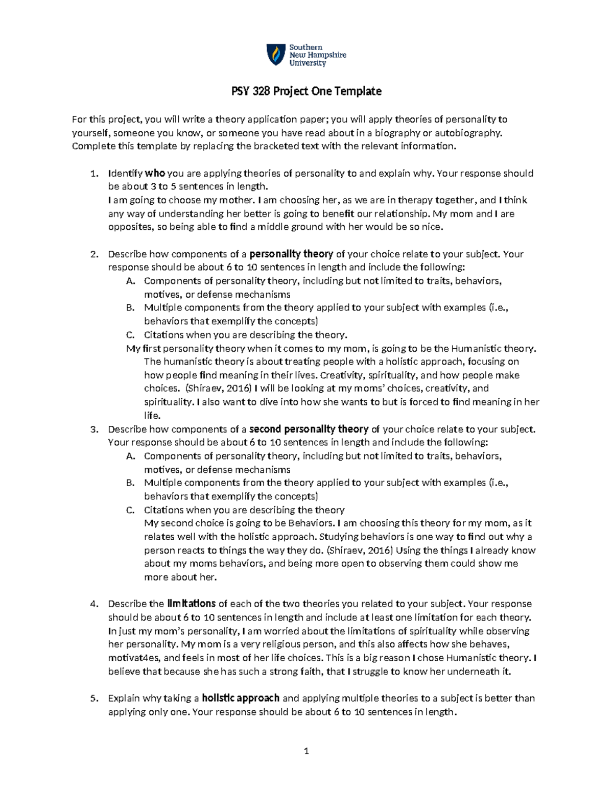 PSY 328 Project One Template - PSY 328 Project One Template For this ...