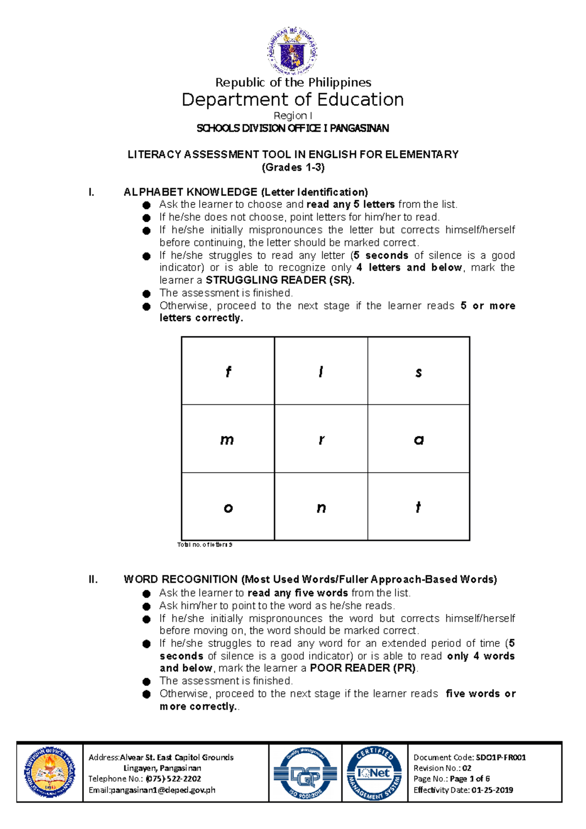 Grades 1 to JHS Reading- Assessment-TOOL-IN- English-2021-2022 ...