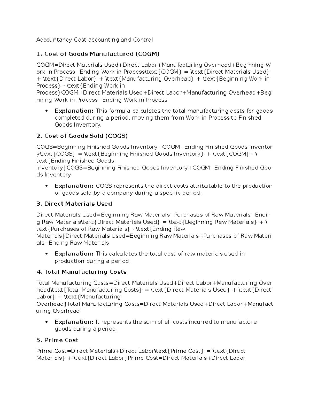 Accountancy Cost accounting and Control - Cost of Goods Manufactured ...