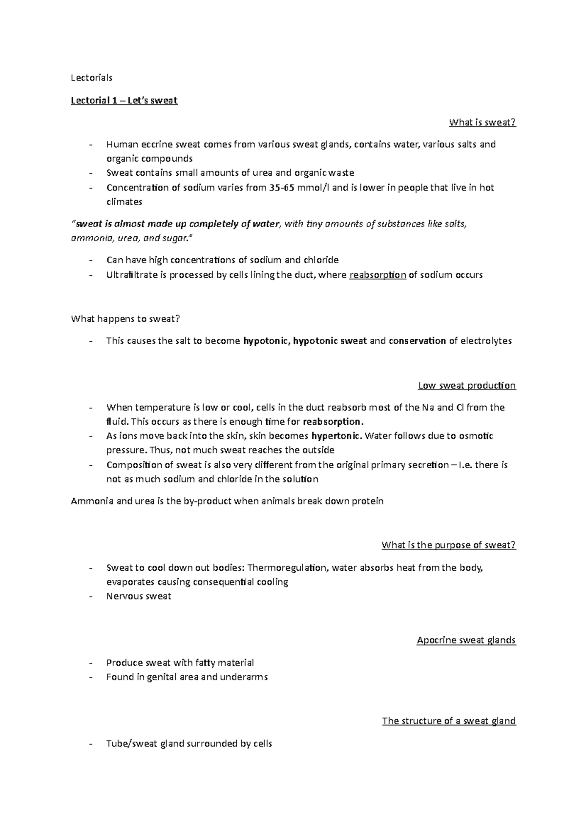 Lectorial notes - Lectorials Lectorial 1 – Let’s sweat What is sweat ...