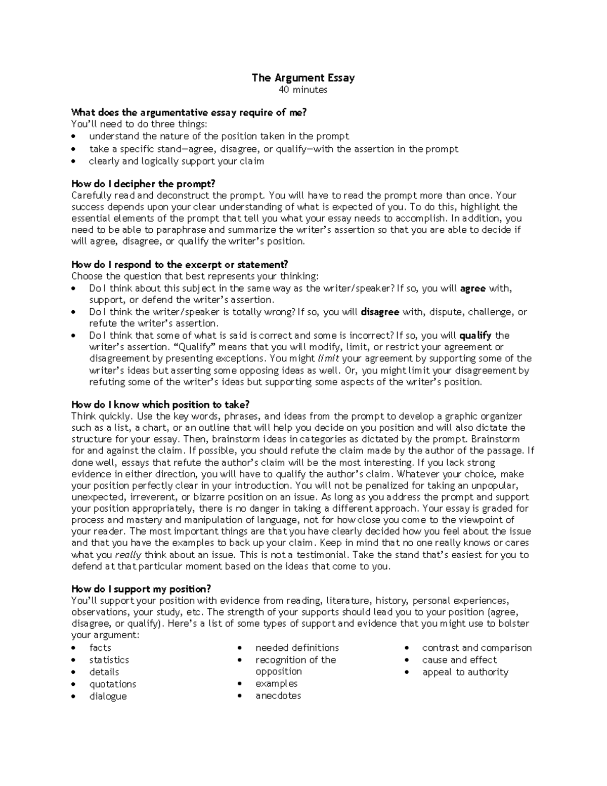 Argument Essay Guidelines - The Argument Essay 40 minutes What does the ...