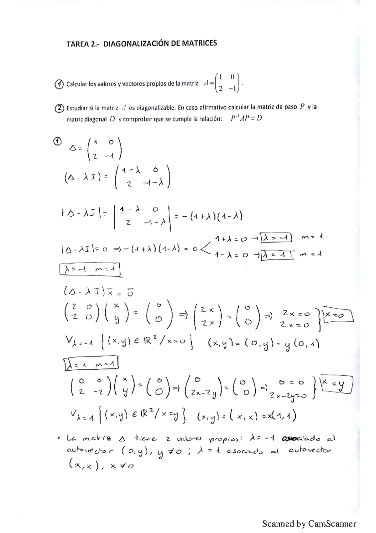 Tarea 2. Diagonalización de matrices (Solución) - Matemáticas Primero ...