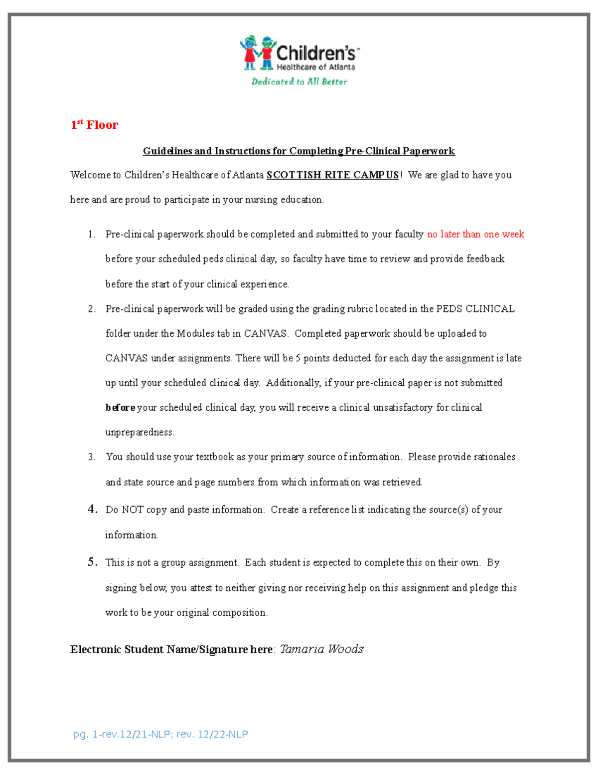 1st floor Clinical Paperwork - 1 st Floor Guidelines and Instructions ...