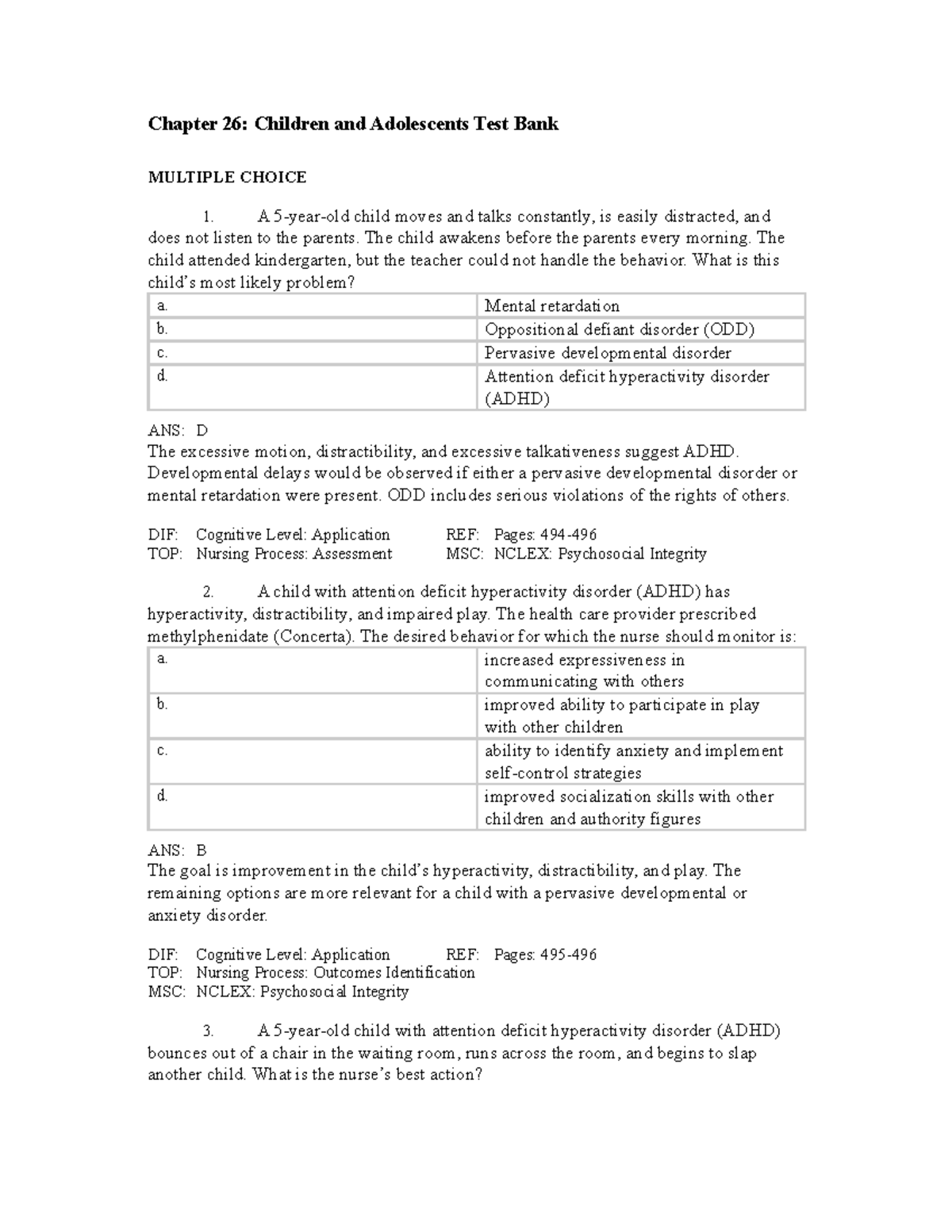 Chapter 26 Children and Adolescents - Chapter 26: Children and ...