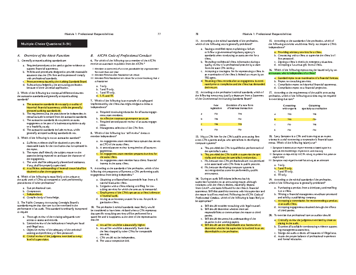 Auditing Reviewer - Module 1: Professional Responsibilities 77 Multiple-Choice Questions (1–54 ...