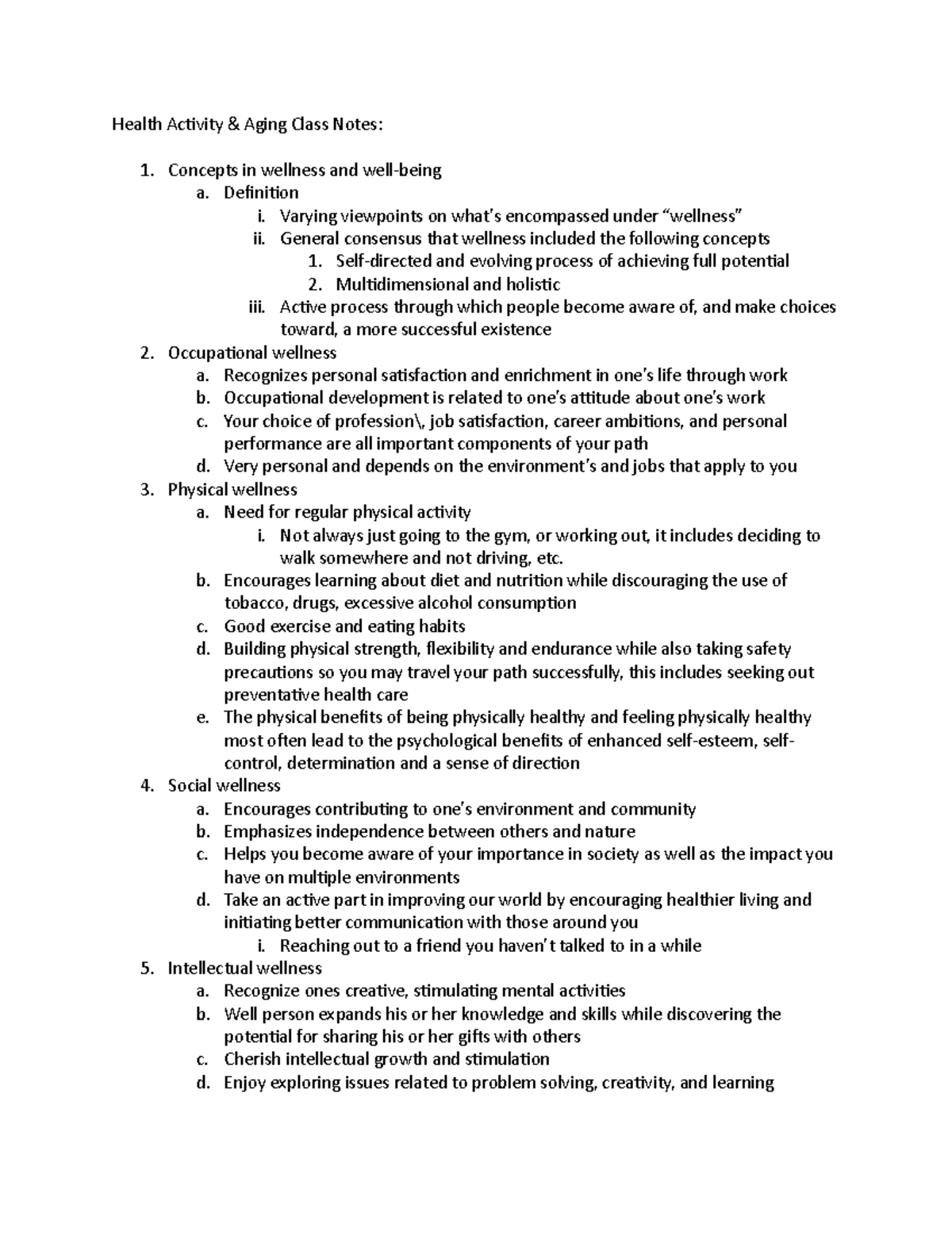 Health Activity class notes Week 3 - Health Activity & Aging Class ...