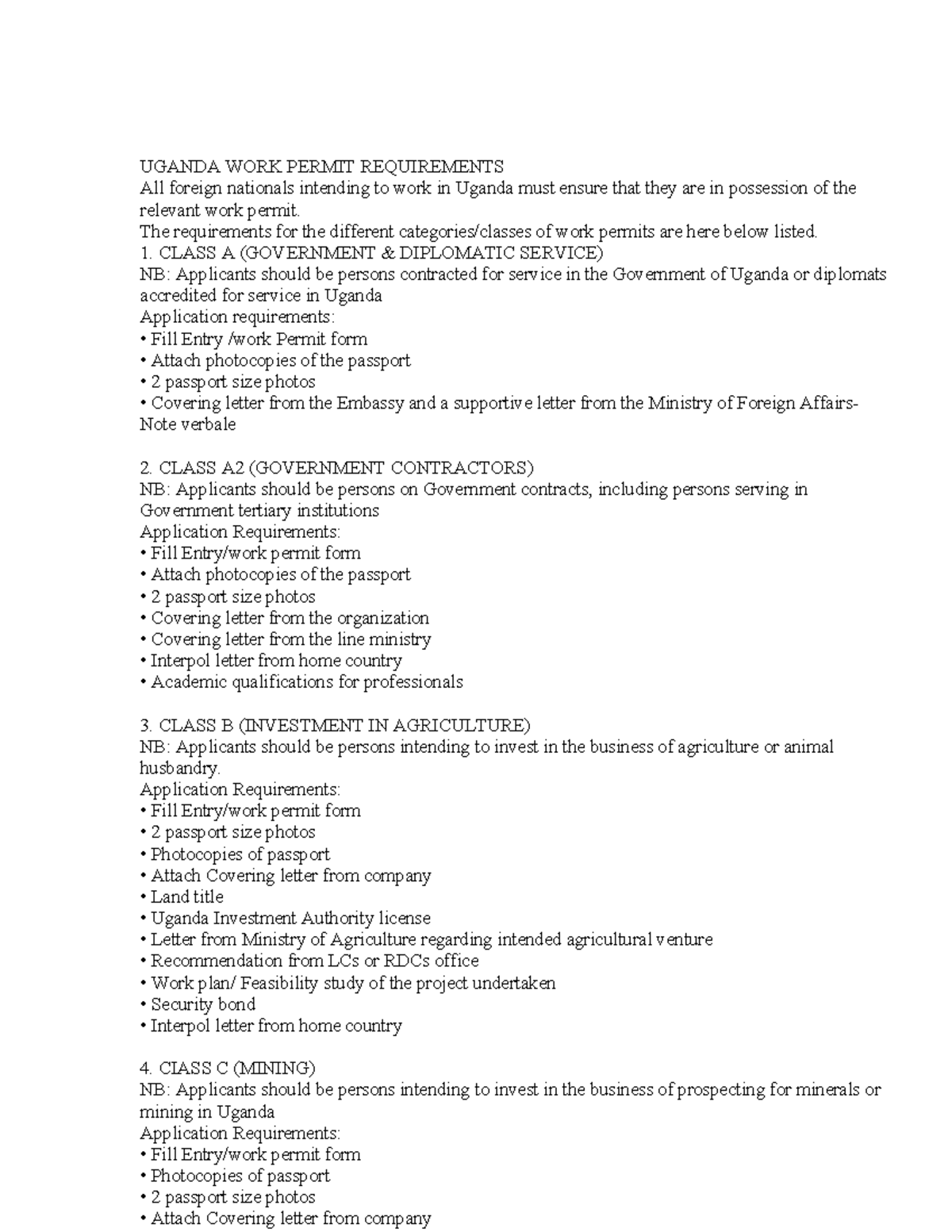 Requirments - GREAT NGO MATERIAL - UGANDA WORK PERMIT REQUIREMENTS All ...