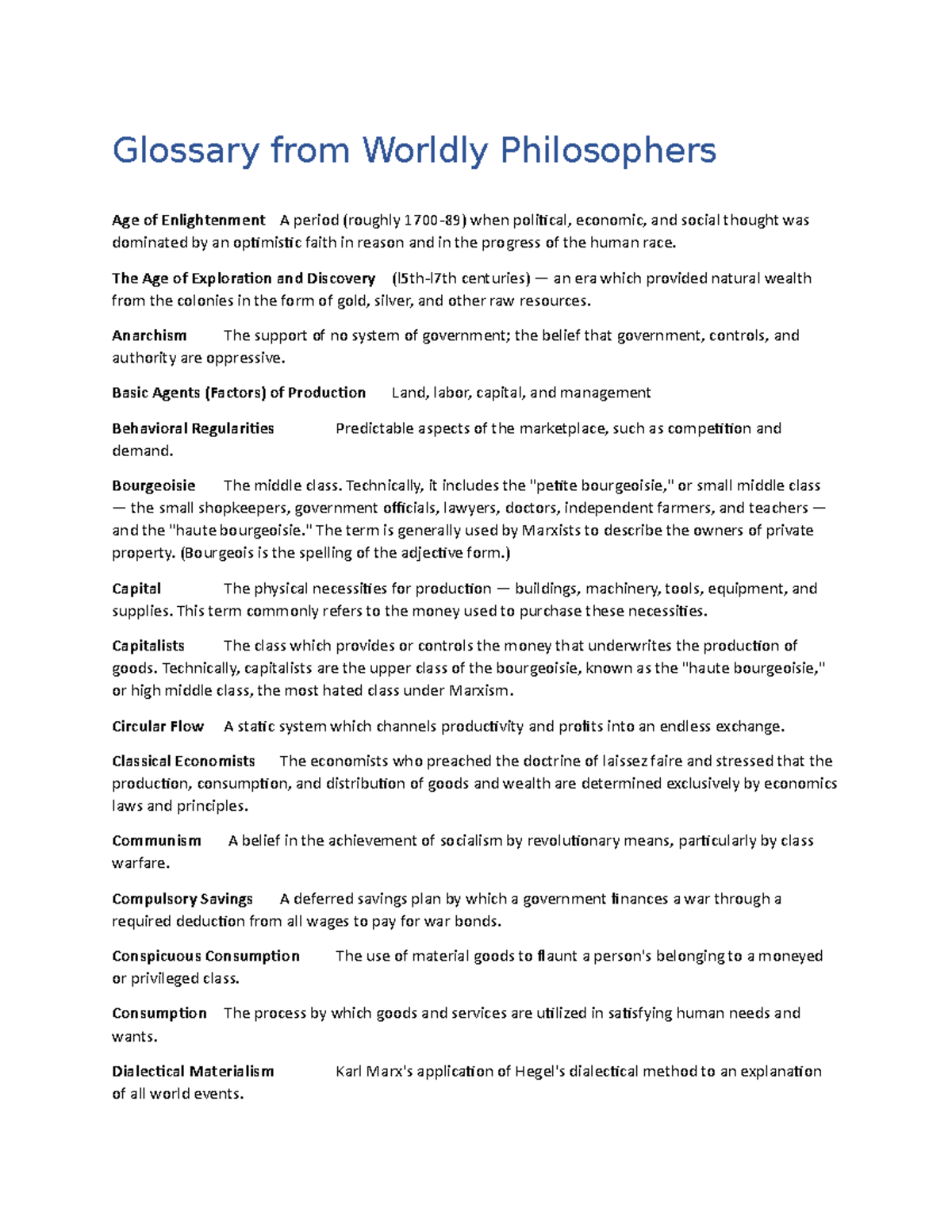 Glossary from Worldly Philosophers - The Age of Exploration and ...