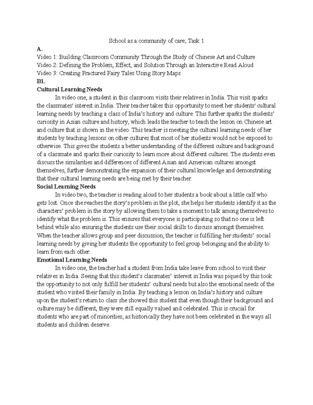 Task 1 Chart - task 1 passed - School as a community of care; Task 1 A ...