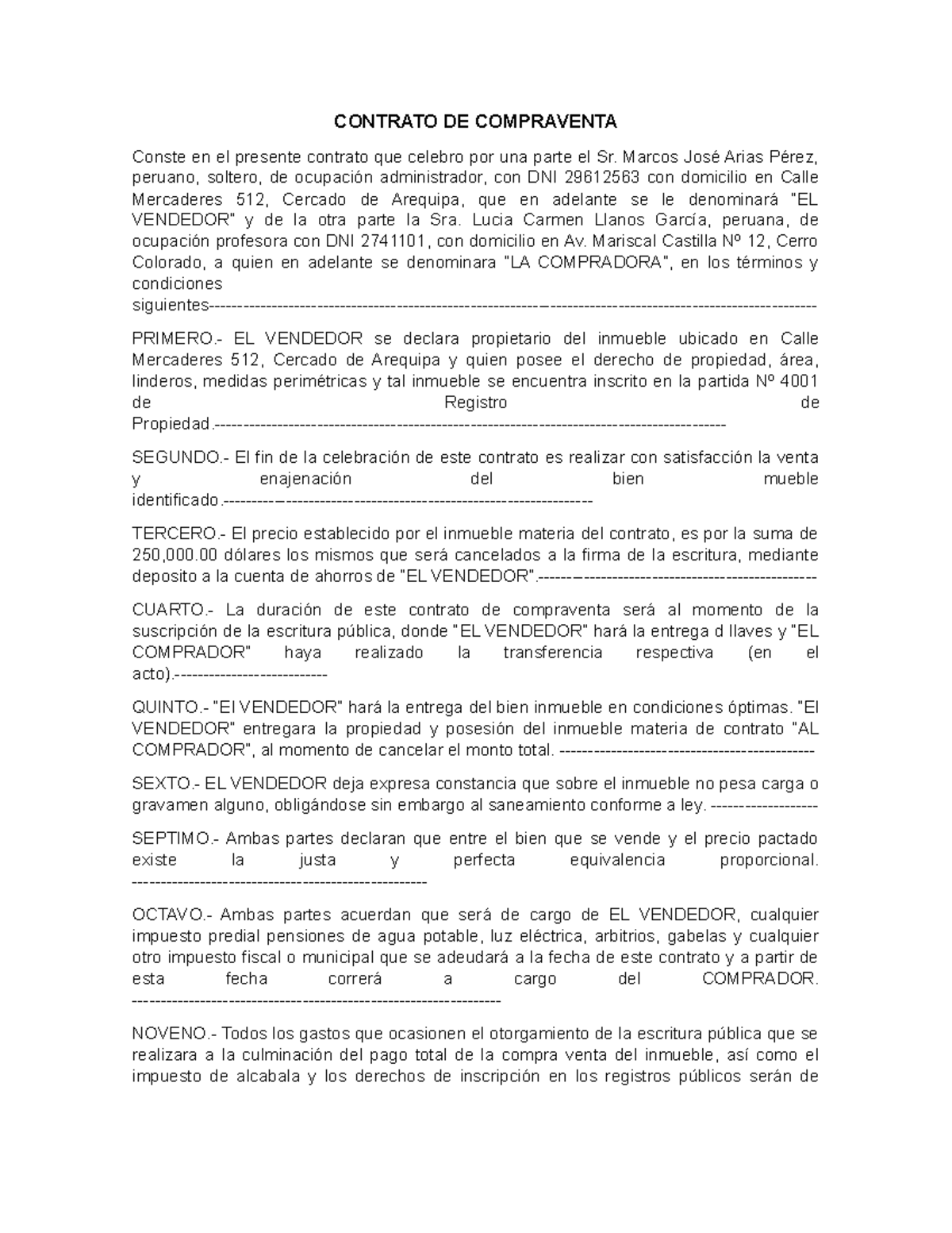 Contrato DE Compraventa - CONTRATO DE COMPRAVENTA Conste en el presente ...