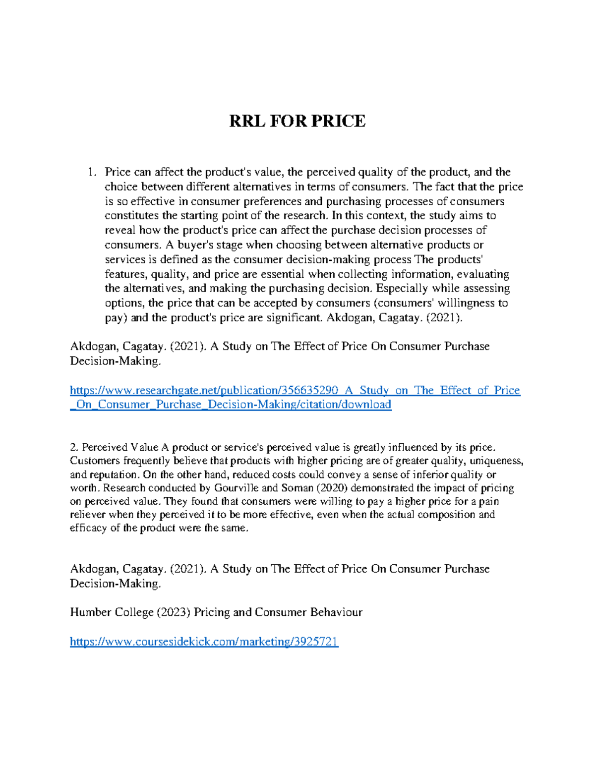 Price RRL - Summary Marketing Management - RRL FOR PRICE 1. Price can ...