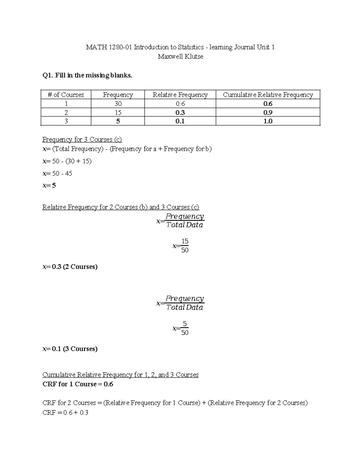 Math 1280 01 Introduction To Statistics Learning Journal Unit 1