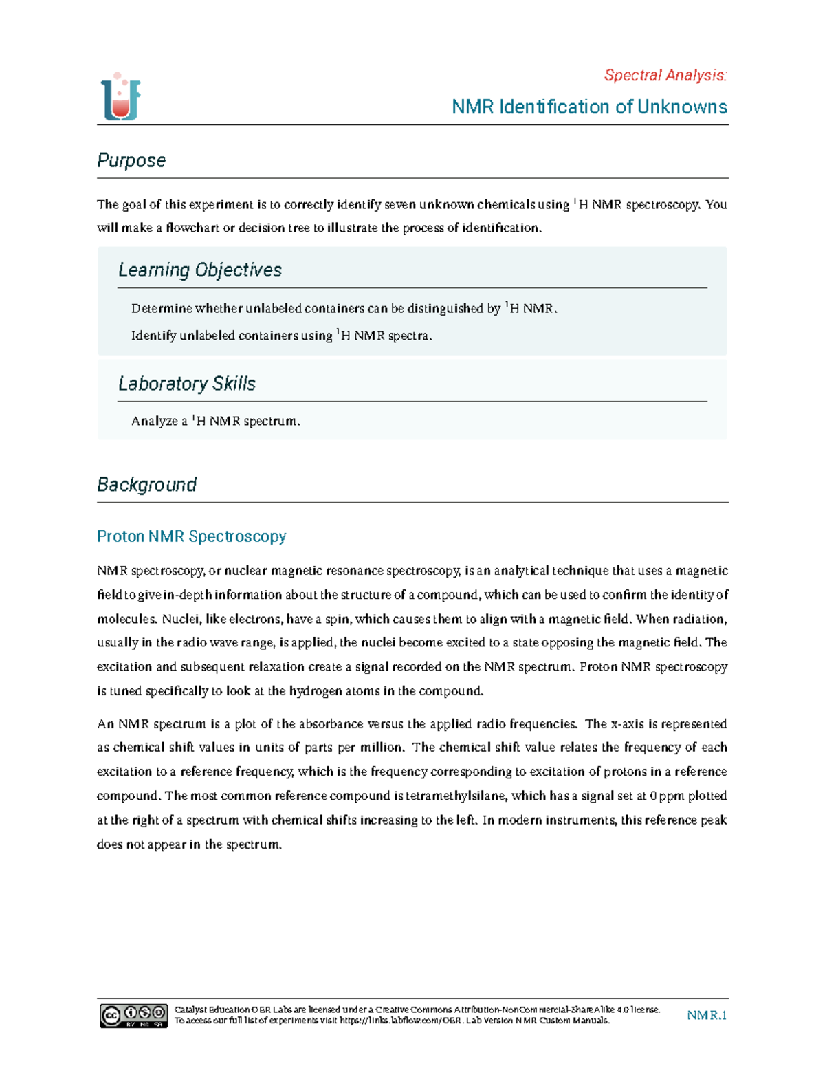 Che206-lab2 - Lab procedure for lab 2 - Spectral Analysis: NMR Identification of Unknowns ...