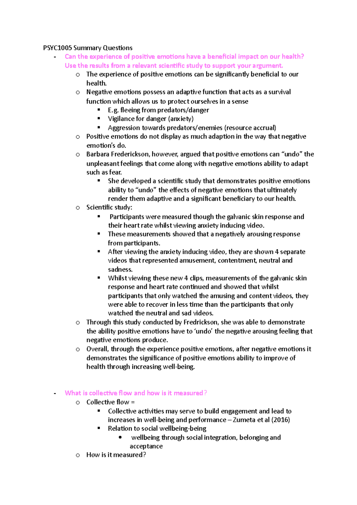Practice Question Summary - PSYC1005 Summary Questions - Can the ...