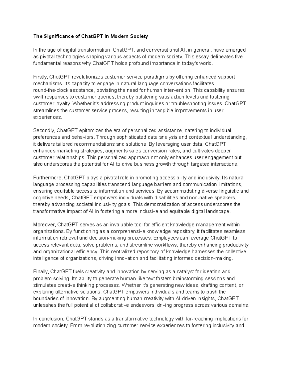 The Significance of Chat GPT in Modern Society - This essay delineates ...