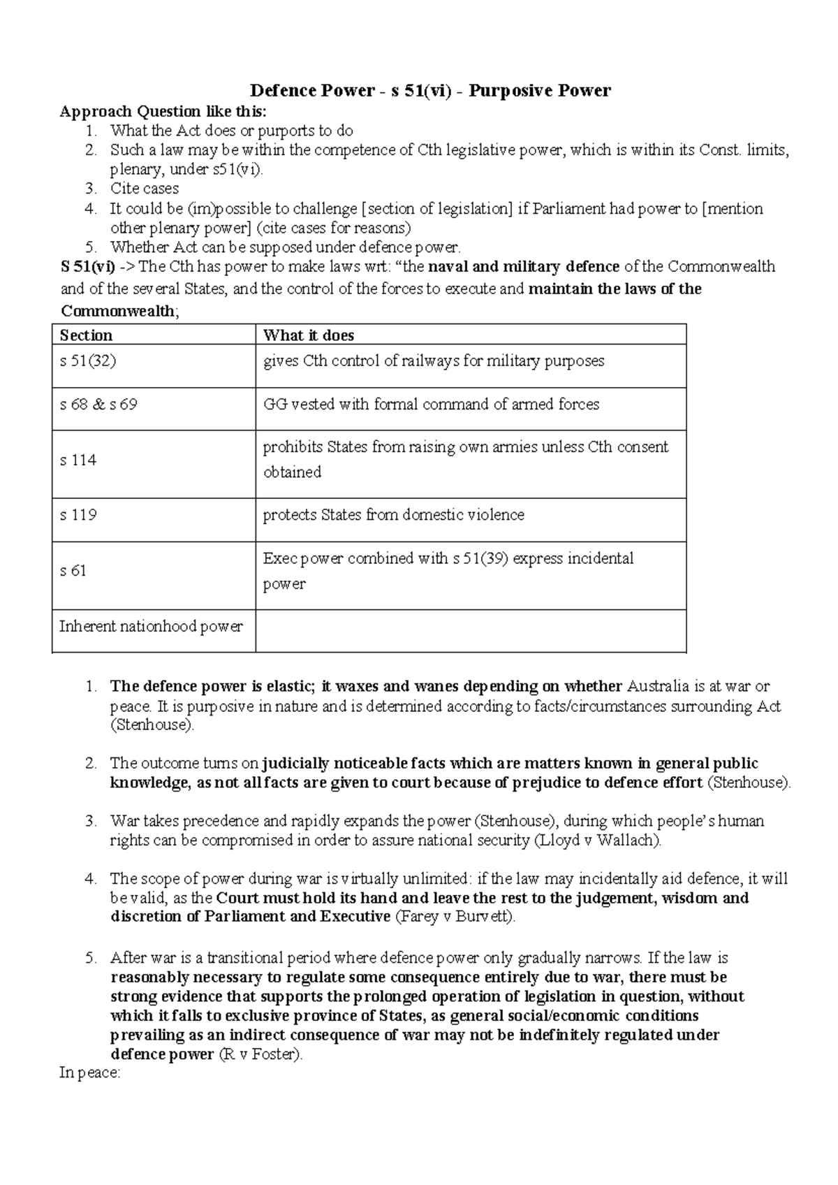 Defence and external affairs DONE - Defence Power - s 51(vi ...