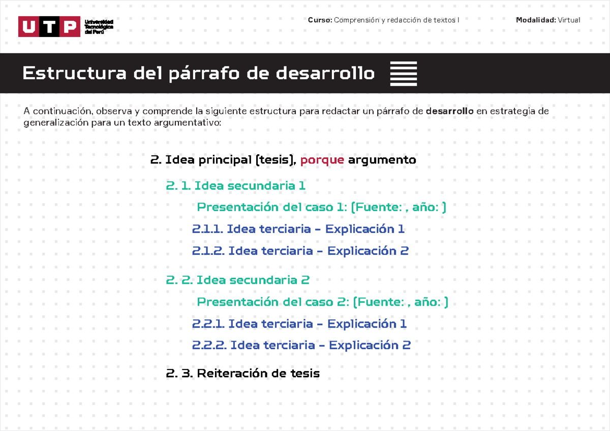 Semana 06 Modelo - Recordando la estructura del párrafo de desarrollo ...