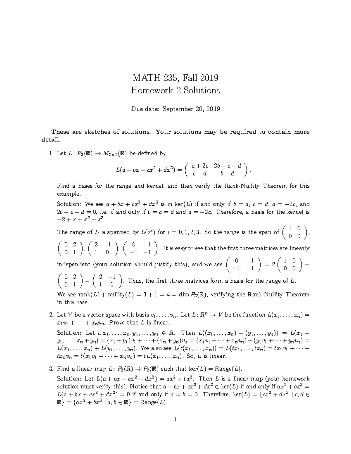 MATH235 F19 HW2 soltns - Solutions to assignment 2 - MATH 235, Fall 2019 Homework 2 Solutions ...