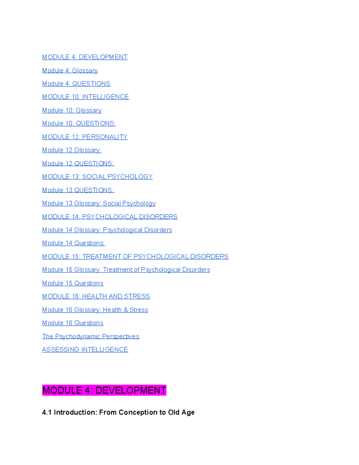 PSY1102 (applications) Final Notes - MODULE 4: DEVELOPMENT Module 4 ...