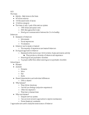 Brain and Behavior Notes - Brain and Behavior Professor Katelyn Black ...