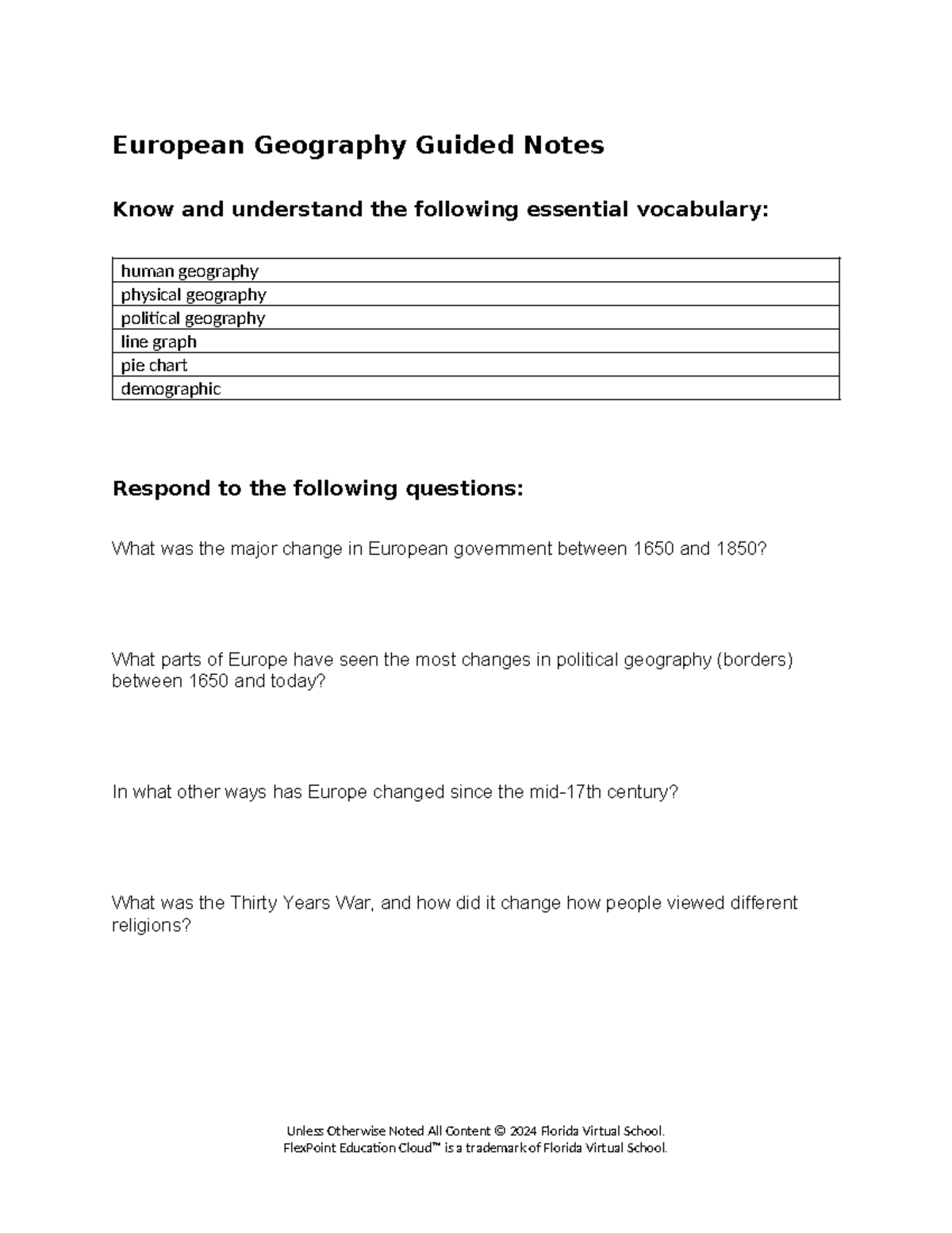 European geography guided notes - European Geography Guided Notes Know ...