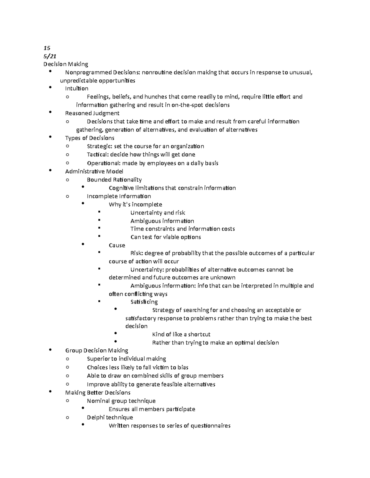 TMP 127 15 - Lecture notes 15 - 15 5/ Decision Making Nonprogrammed ...