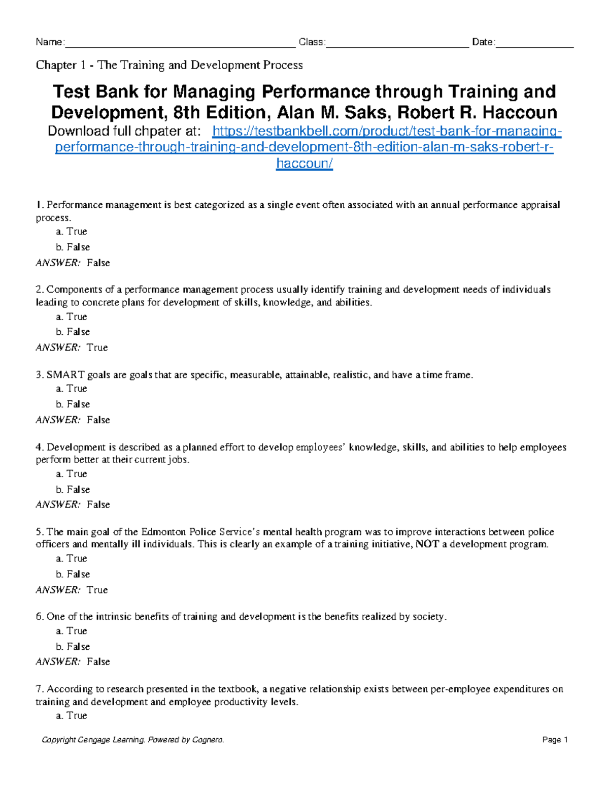 Test Bank for Managing Performance Through Training and Development 8th ...