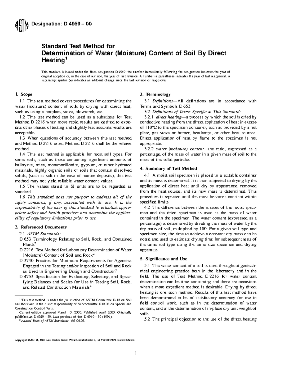 D4959 - NORMA - Designation: D 4959 – 00 Standard Test Method for ...