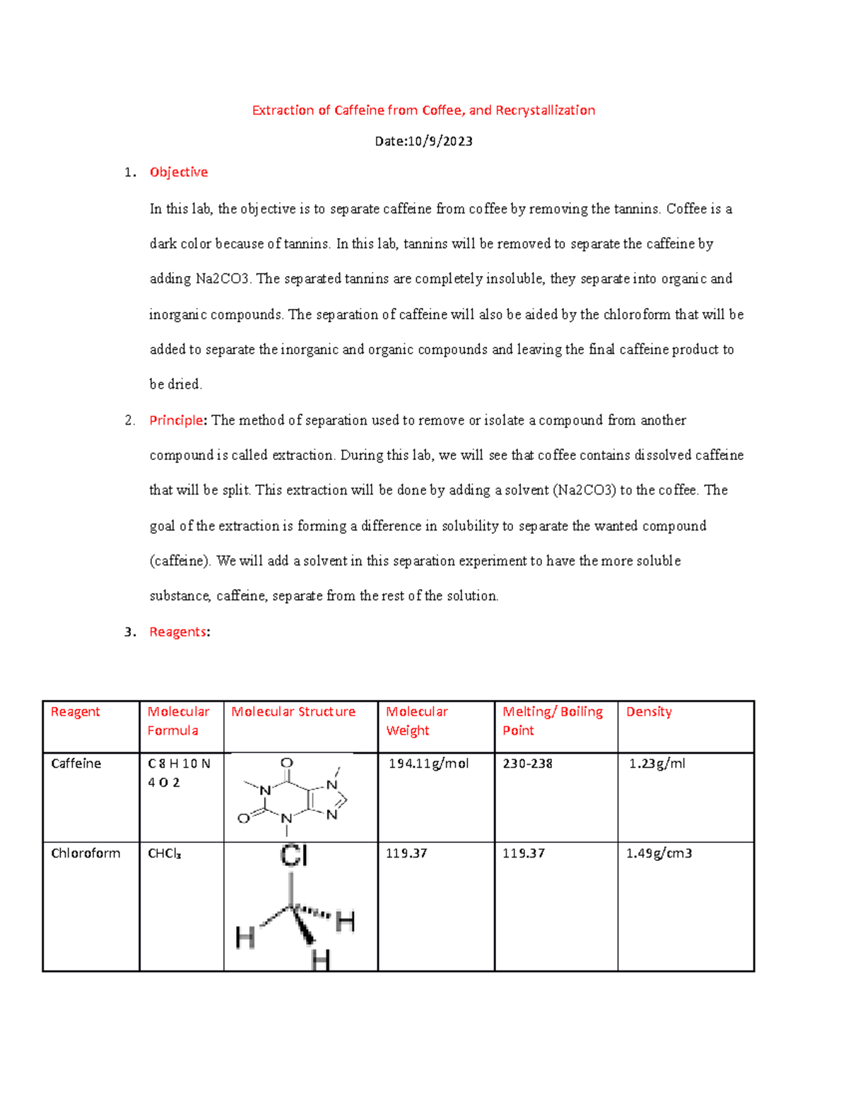 LAB REP - 4658 - Extraction of Caffeine from Coffee, and ...