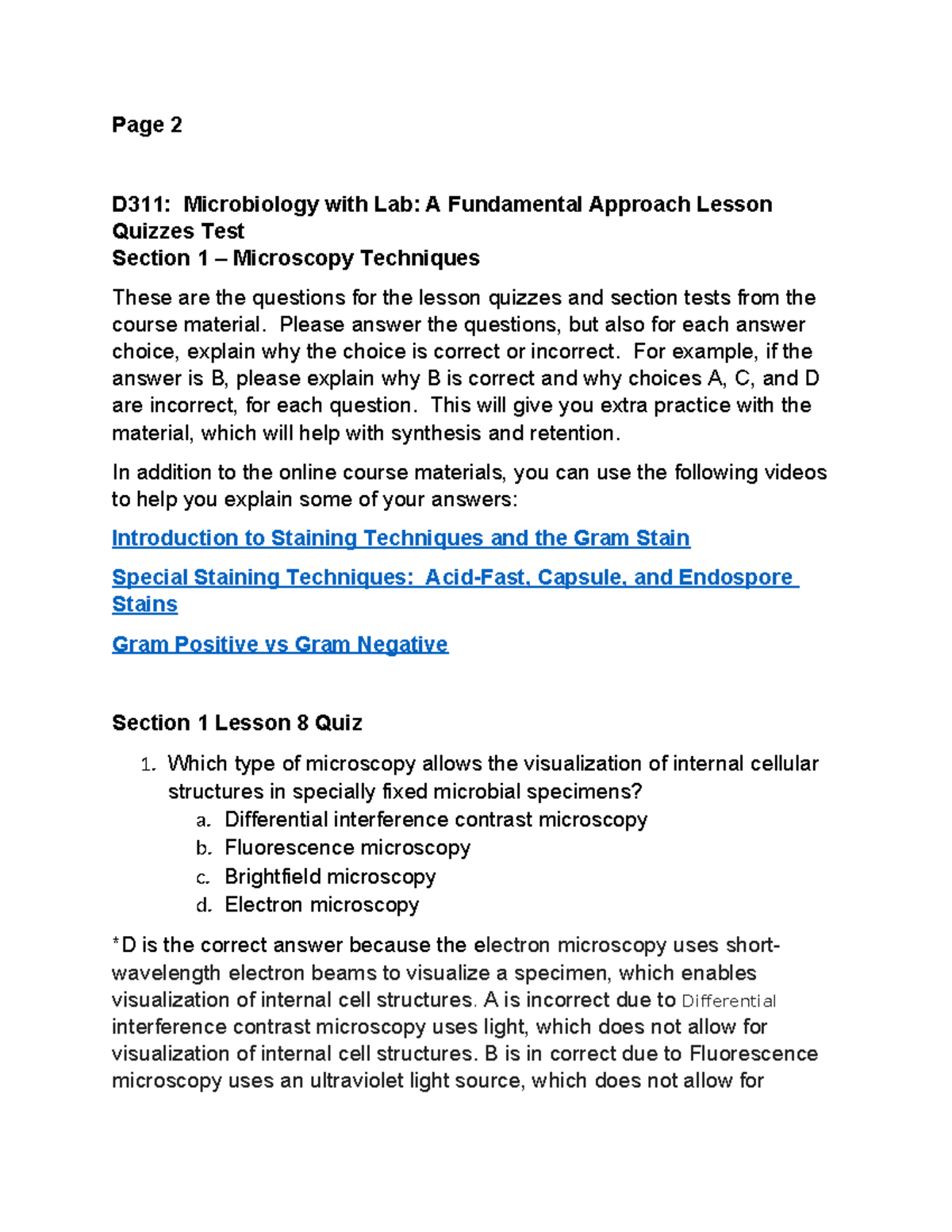 Section 1 - Microscopy Techniques page 2 - Page 2 D311: Microbiology ...