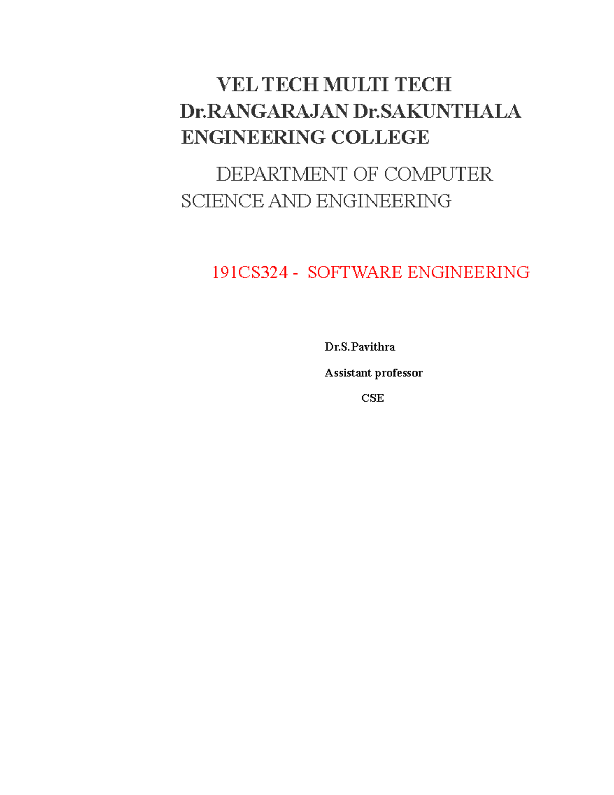 Software Engineering - VEL TECH MULTI TECH Dr Dr ENGINEERING COLLEGE ...