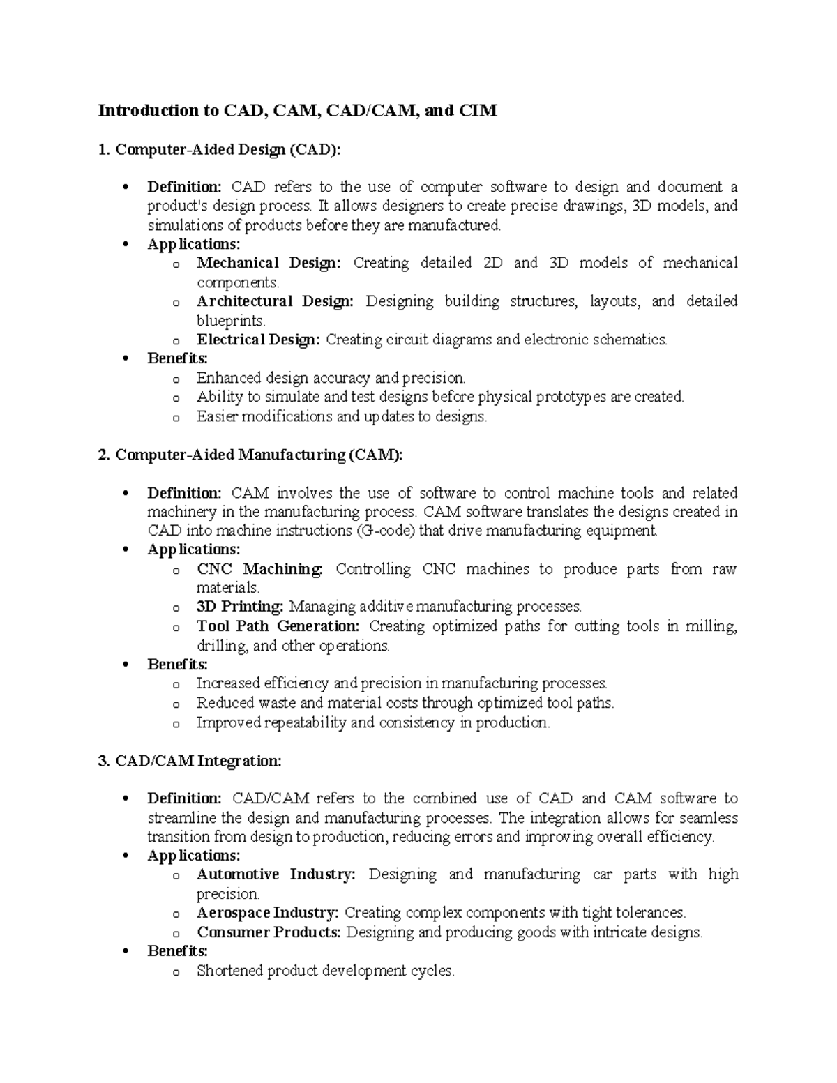 Introduction to CAD - NOTES FOR CIM - Introduction to CAD, CAM, CAD/CAM ...