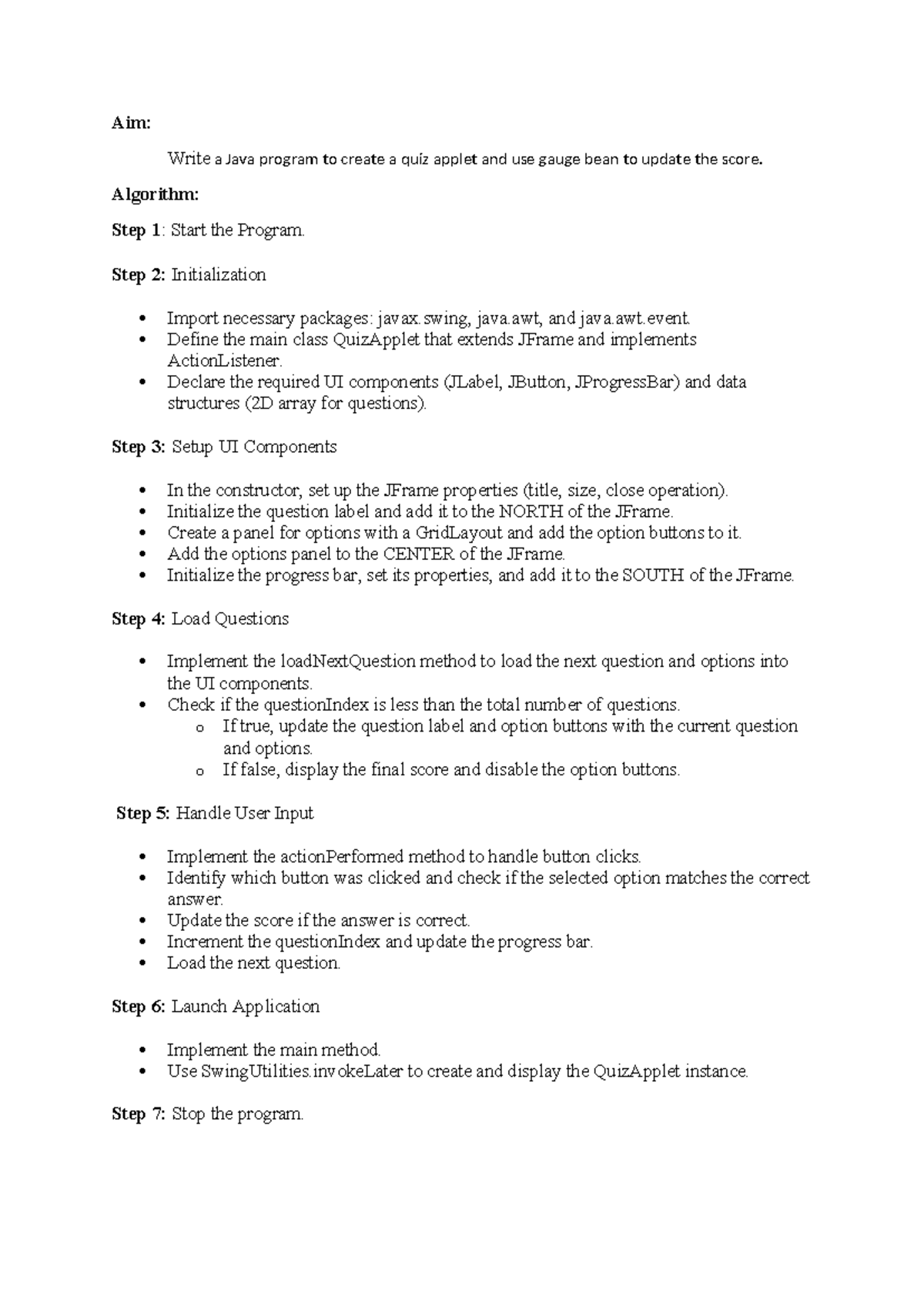 Advanced Java Program Java Bean Aim Write A Java Program To Create A