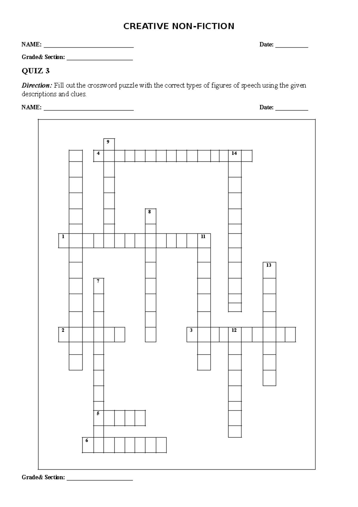 QUIZ 3 Answer Sheet - Secondary Education in English - CREATIVE NON ...