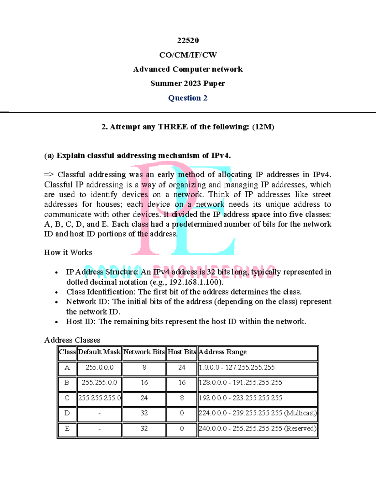 ACN Solved Que 2 Summer 2023 - 22520 CO/CM/IF/CW Advanced Computer network Summer 2023 Paper ...