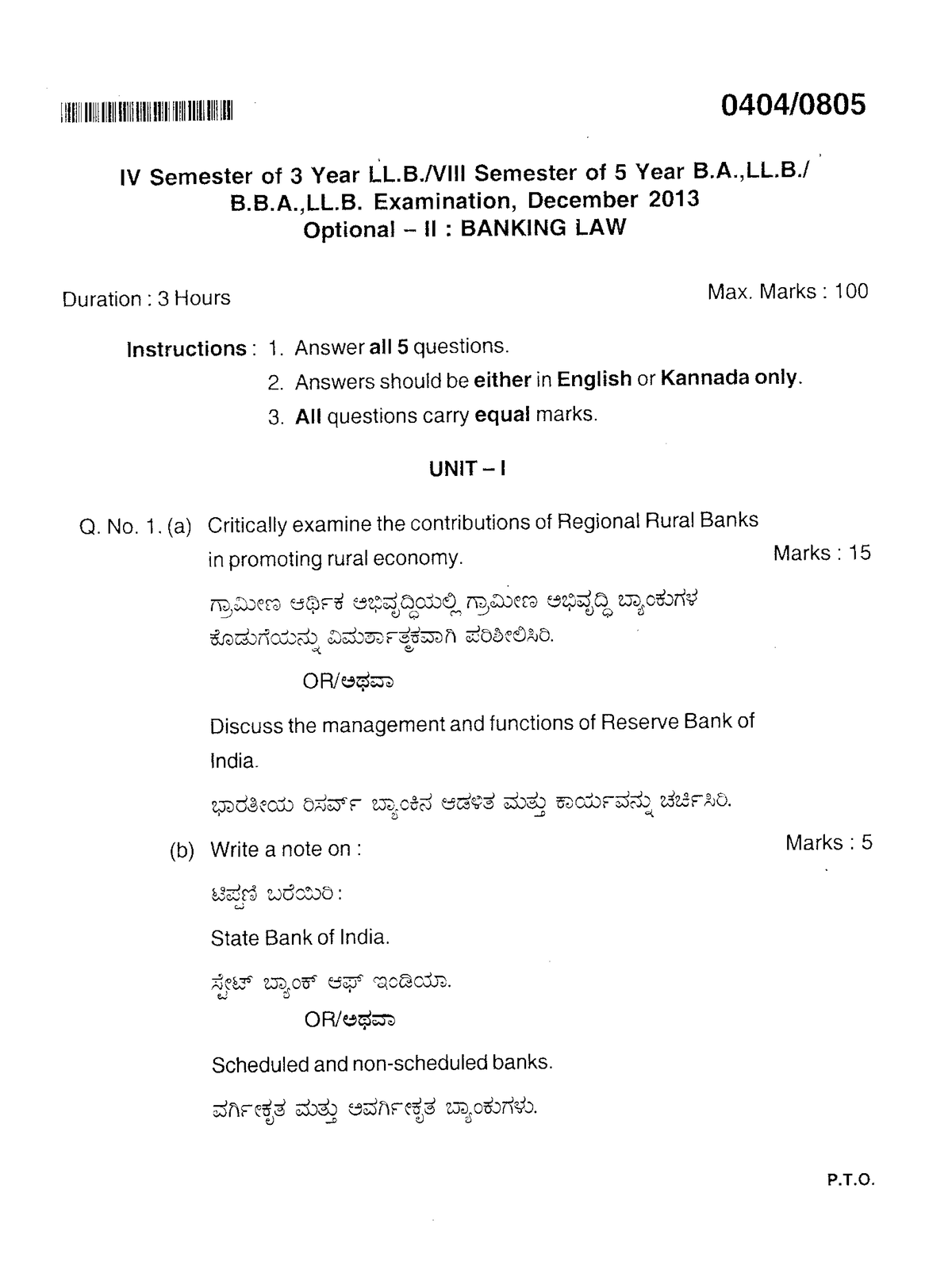 Banking Law December 2013 question paper - Llb 3 years - Studocu