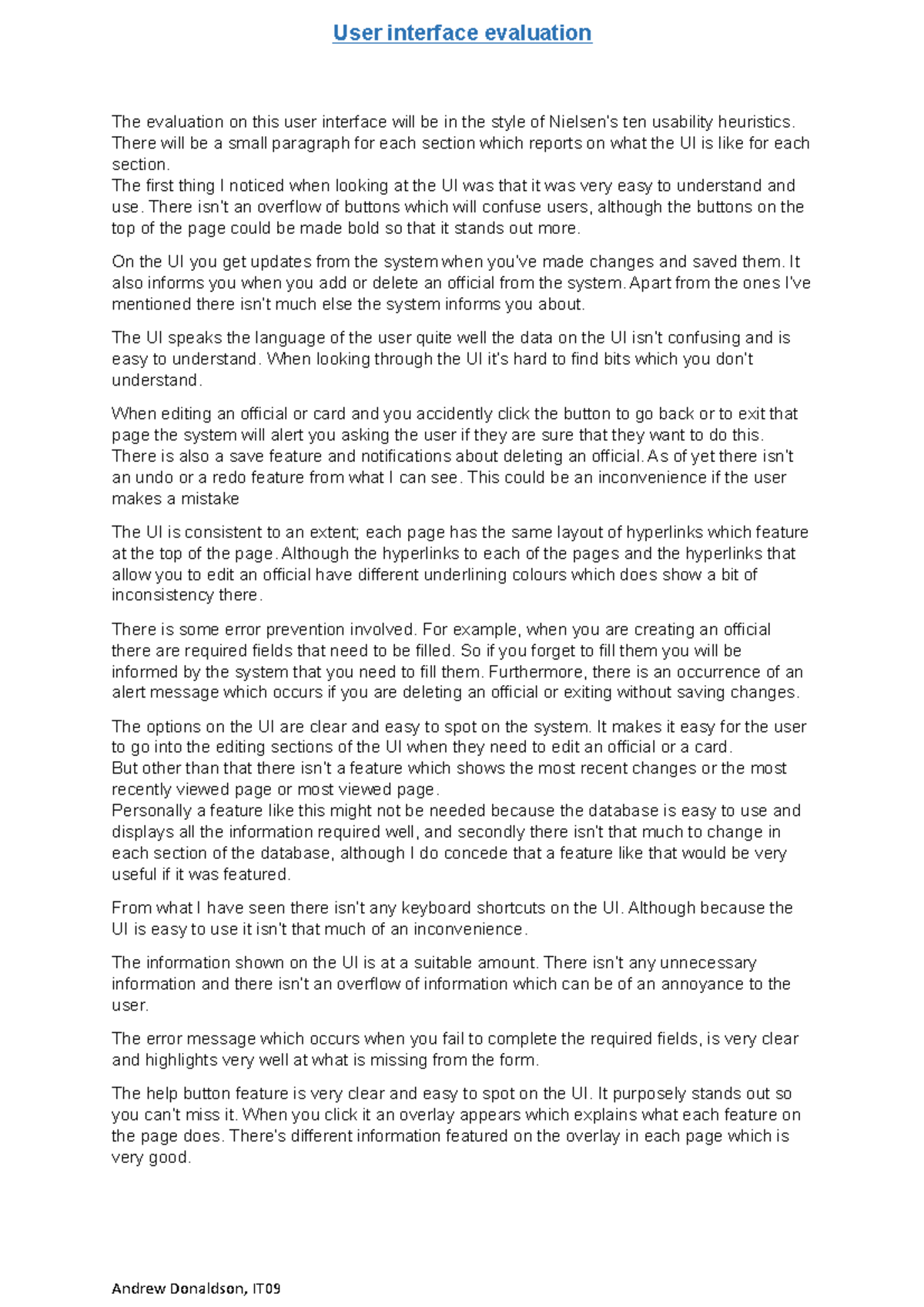 UI Evaluation - User interface evaluation The evaluation on this user ...