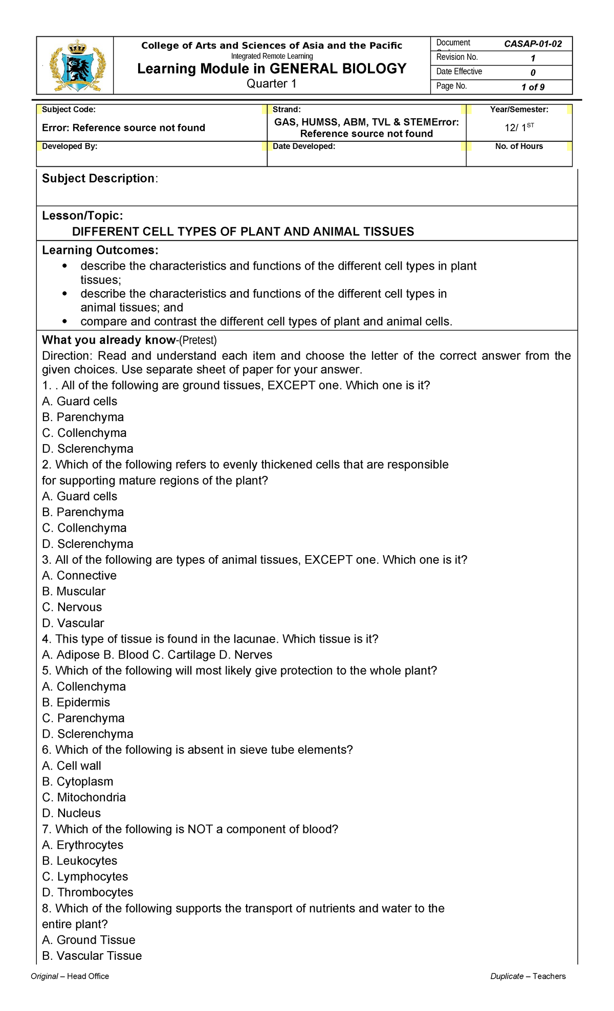 General- Biology-2 - Modules for grade 12 Students in the College of ...