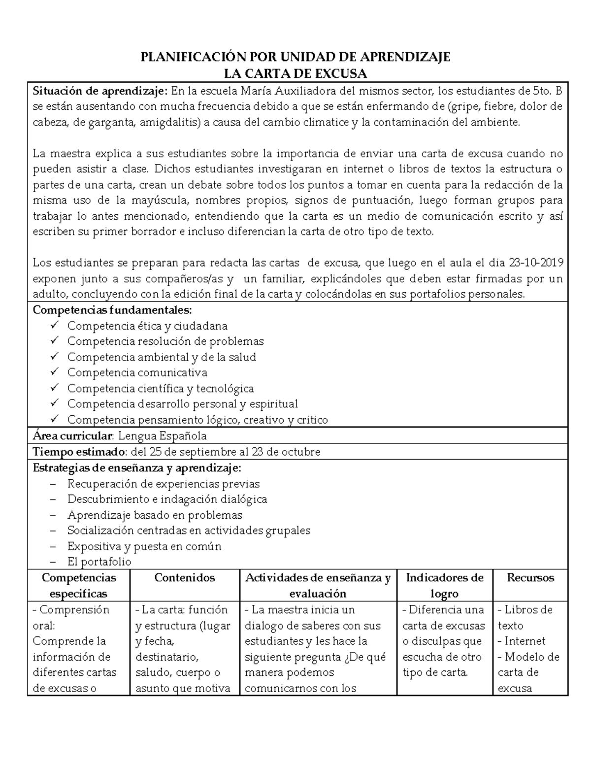 1. Planificacion - Tarea de Orientacion academica - PLANIFICACIÓN POR UNIDAD DE APRENDIZAJE LA ...