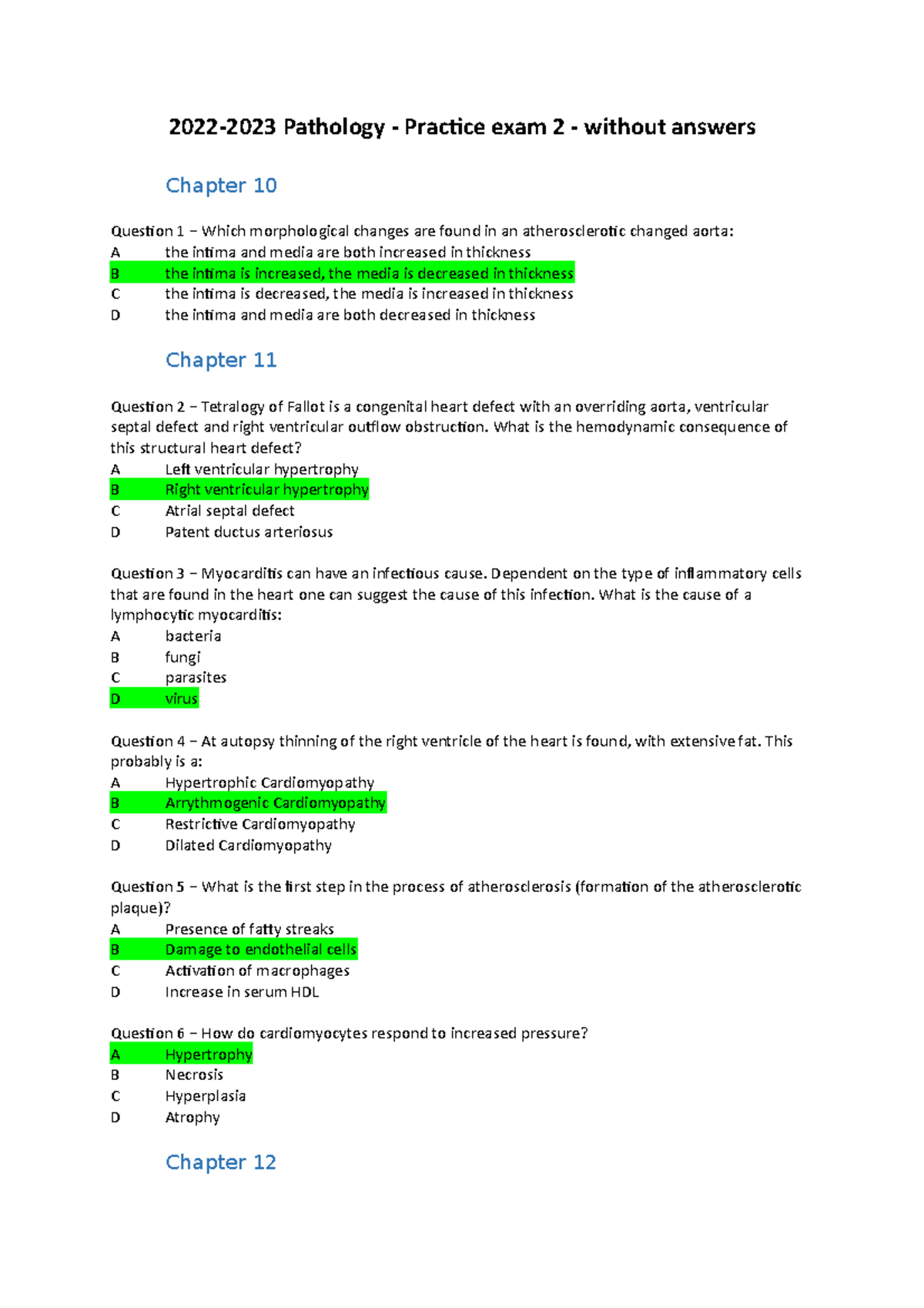 22-23 Pathology - Practice exam 2 - with answers - 2022-2023 Pathology ...