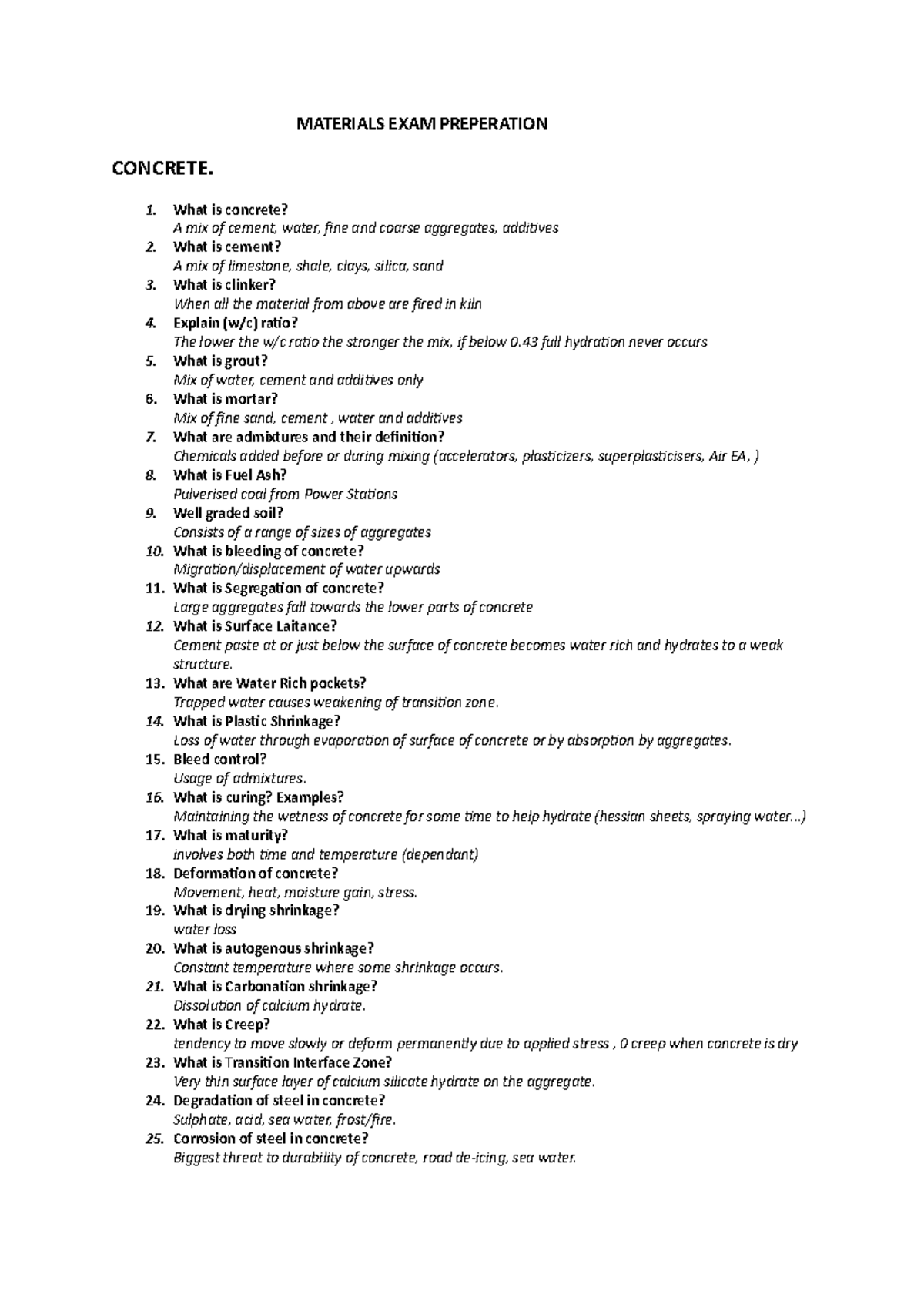 Materials EXAM Preperation - MATERIALS EXAM PREPERATION CONCRETE. What ...