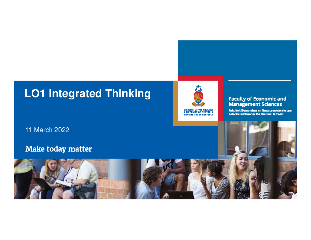 LO1 Integrated Session 11 March Mrs van Oordt - LO1 Integrated Thinking 11 March Agenda Mrs van ...