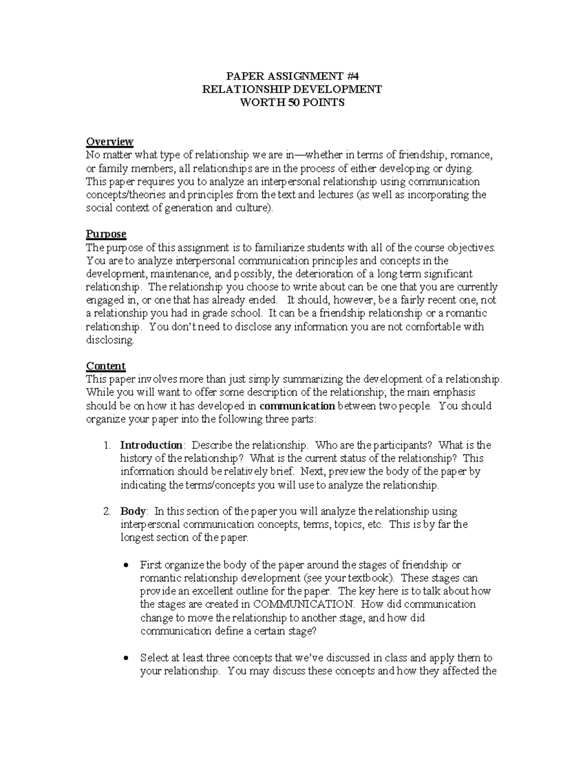 COMM 10 Assignment 4 - PAPER ASSIGNMENT RELATIONSHIP DEVELOPMENT WORTH ...