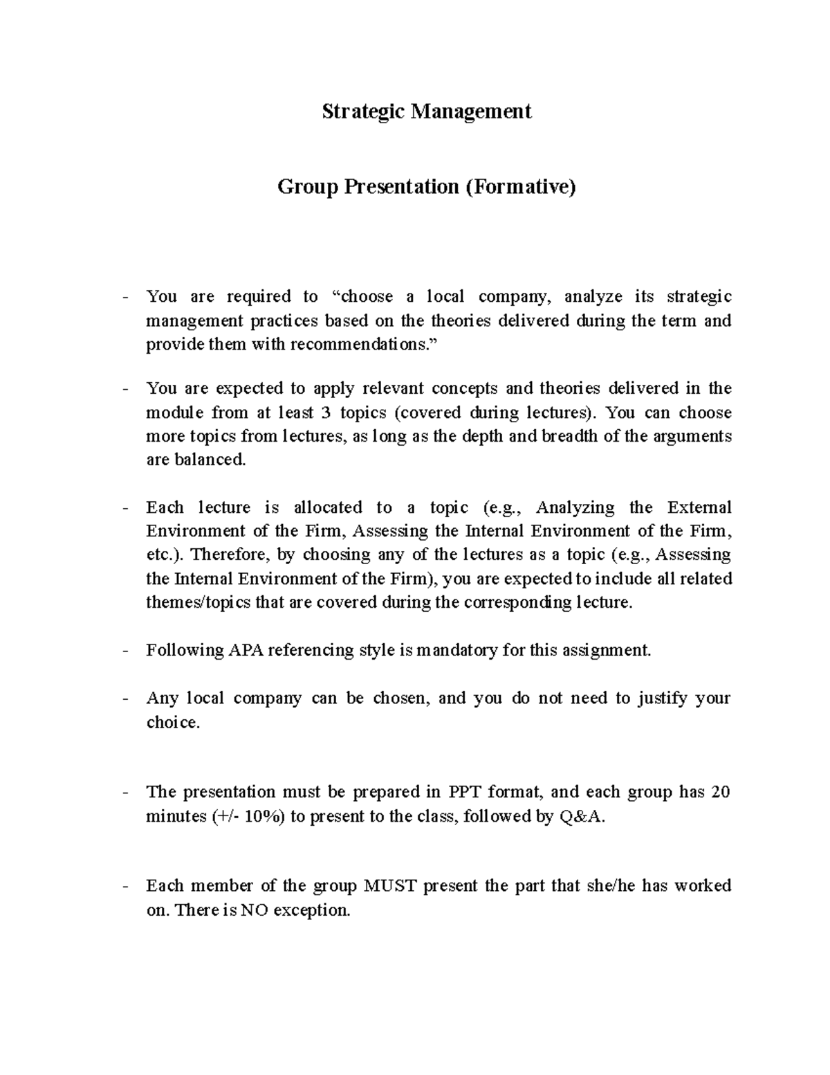 Strategic management assignment - Strategic Management Group ...