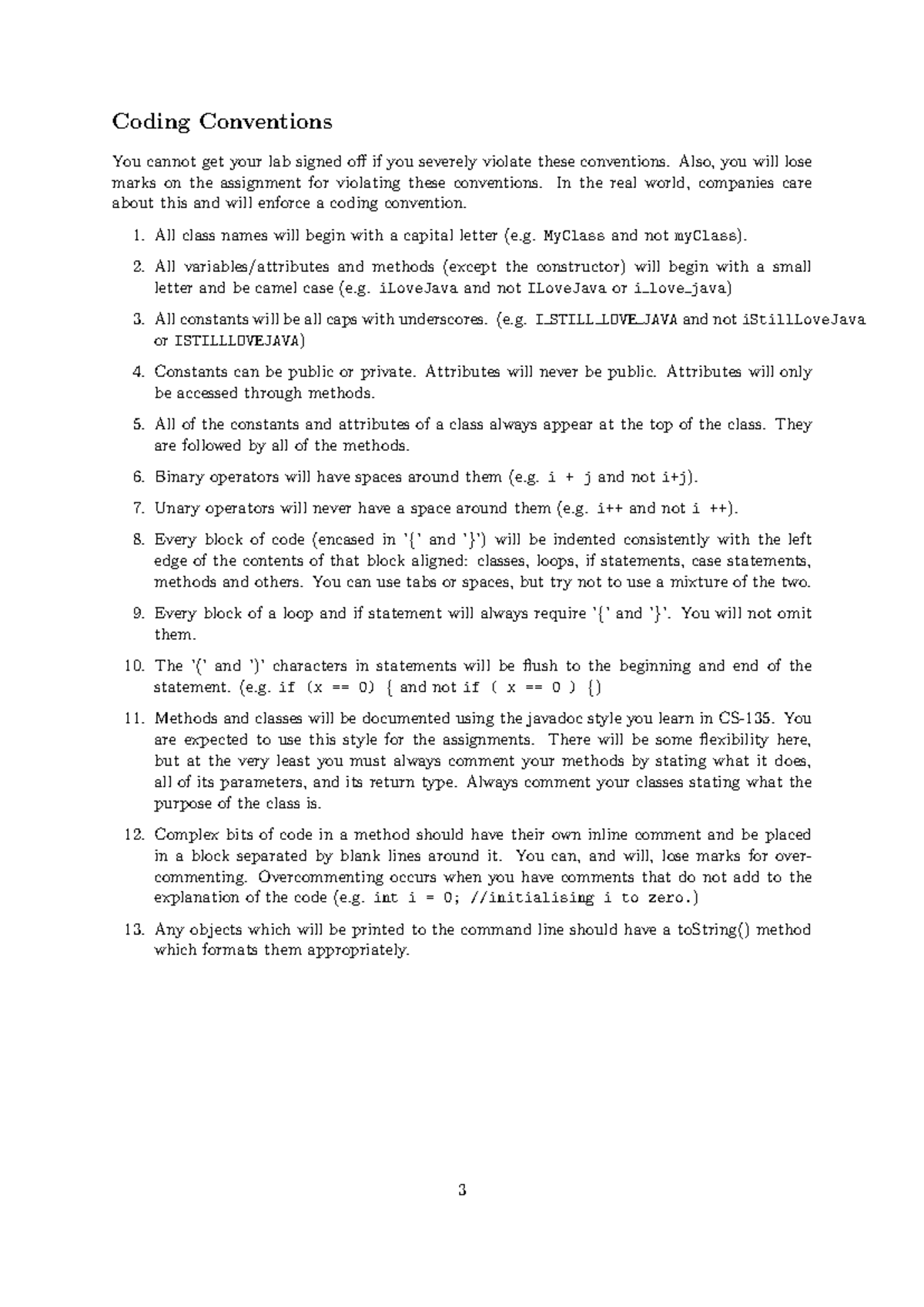 Coding Conventions Coursework Coding Conventions You Cannot Get Your Lab Signed O↵if You